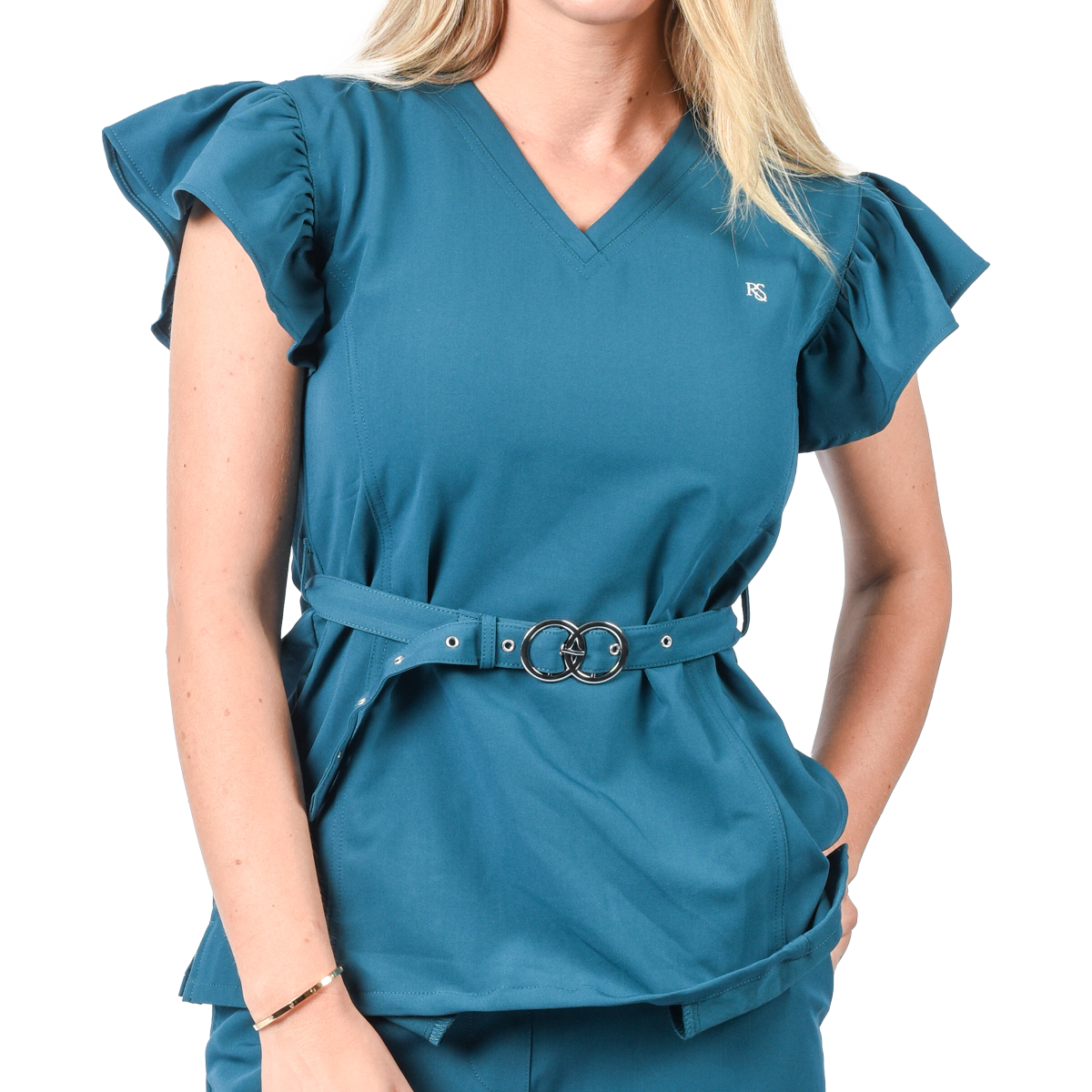 Ishana™ Ruffle Sleeve Scrub Top – Runway Scrubs